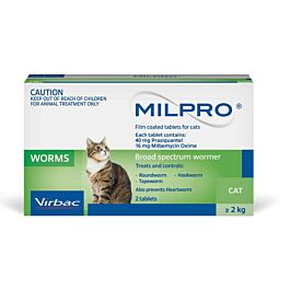 Milpro Cat 2kg to 8kg Broad Spectrum Allwormer 2 Tablets