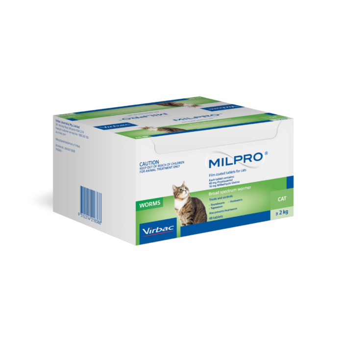 Milpro Cat 2kg to 8kg Broad Spectrum Allwormer 48 Tablets