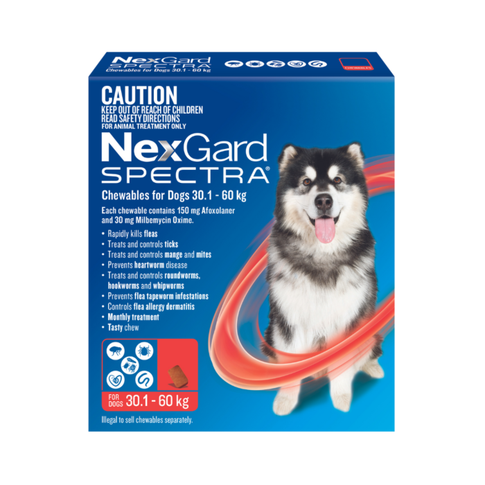 NexGard Spectra Dog Extra Large 30.1-60kg Red VetShopAustralia